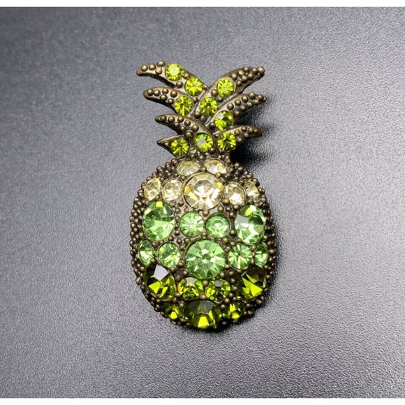 Jewelry | Green Rhinestone Pineapple Brooch | Poshmark